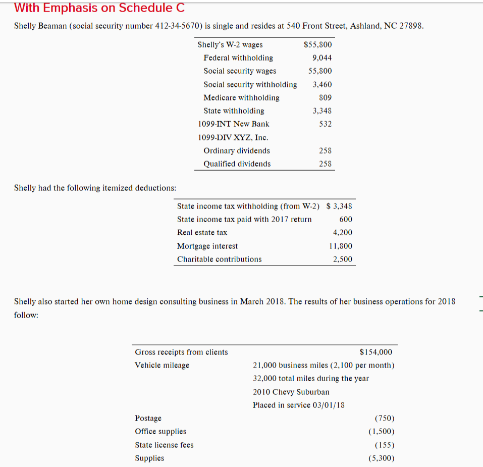 With Emphasis on Schedule C Shelly Beaman (social | Chegg.com