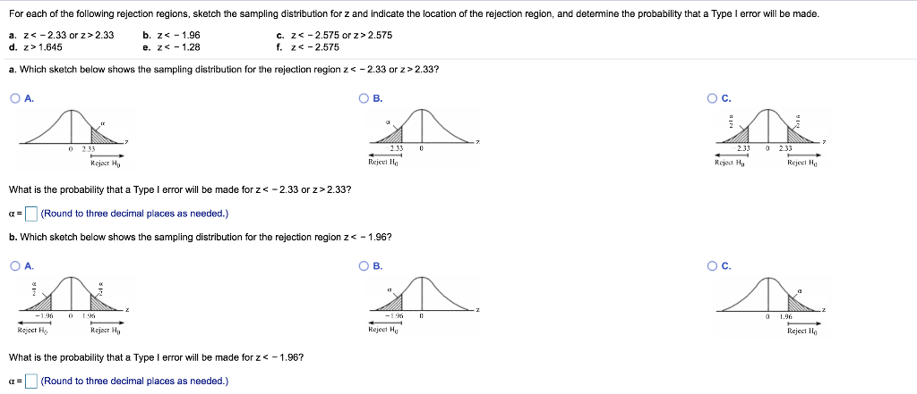 Solved For each of the following rejection regions, sketch | Chegg.com