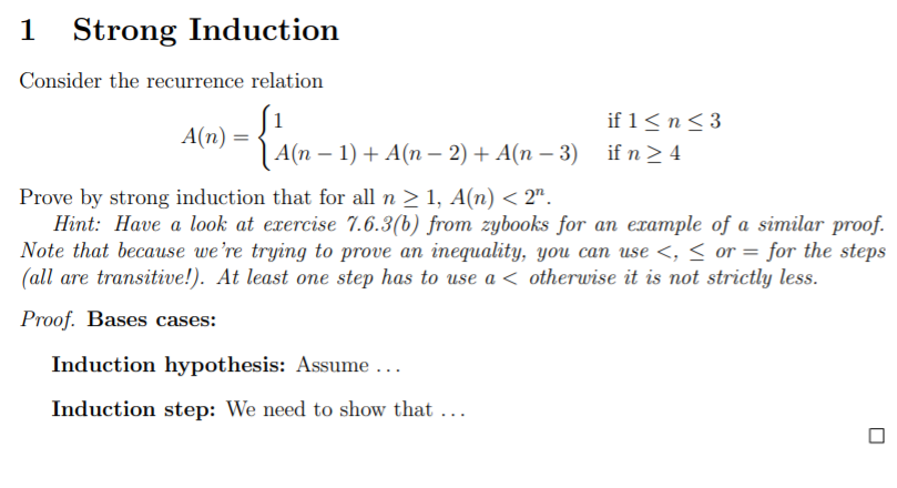 Solved 1 Strong Induction - {Am-1 Consider the recurrence | Chegg.com