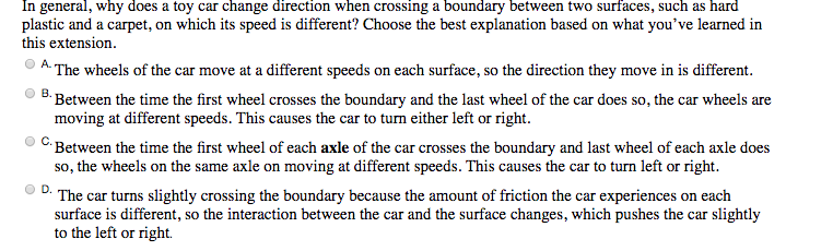 Solved In general, why does a toy car change direction when | Chegg.com