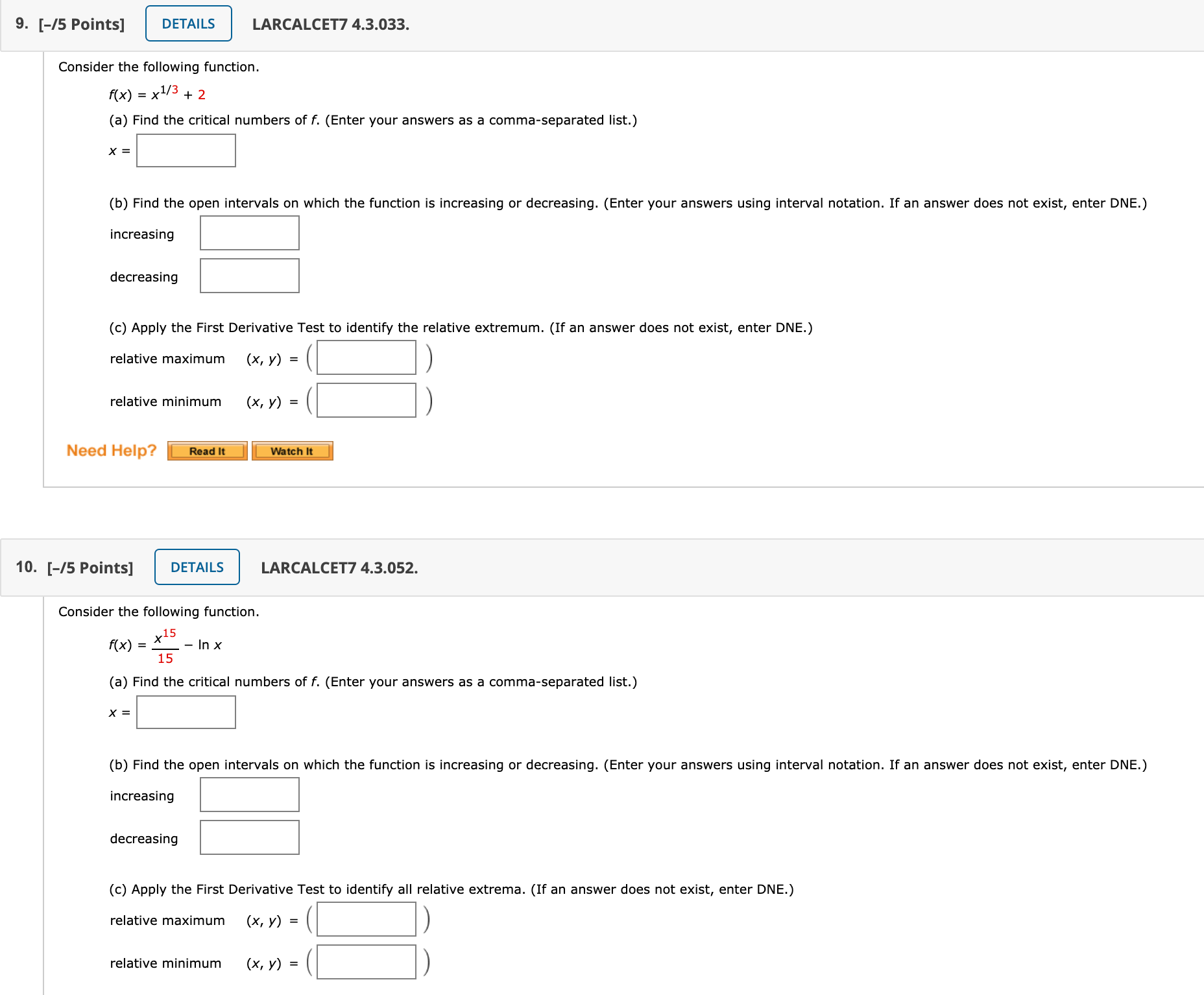 Solved 9. [-15 Points] DETAILS LARCALCET7 4.3.033. Consider | Chegg.com