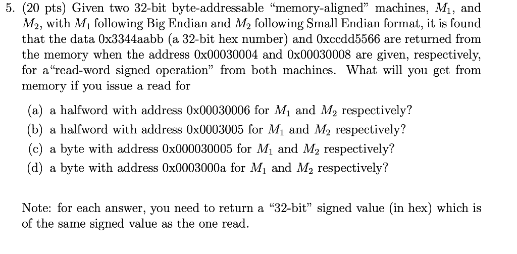 Solved 5. (20 pts) Given two 32-bit byte-addressable | Chegg.com