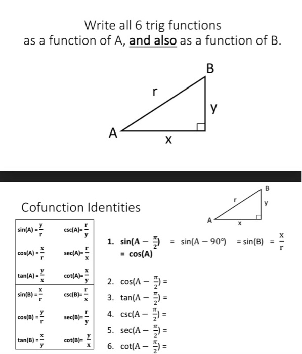 Solved Write All 6 Trig Functions As A Function Of A And Chegg
