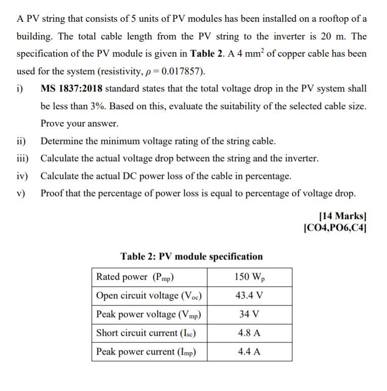 A PV string that consists of 5 units of PV modules | Chegg.com