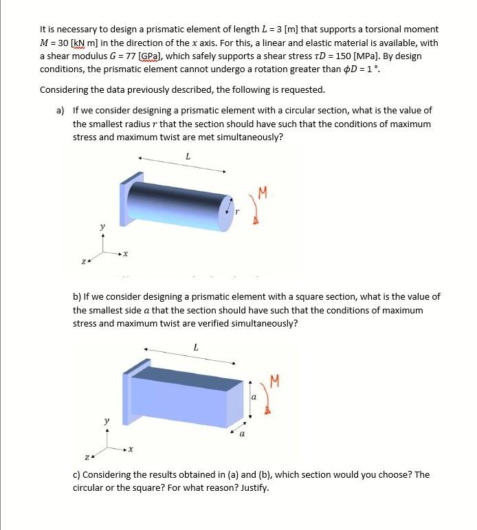 Solved It is necessary to design a prismatic element of | Chegg.com