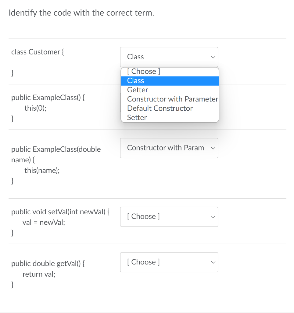 Solved Identify the code with the correct term. class | Chegg.com