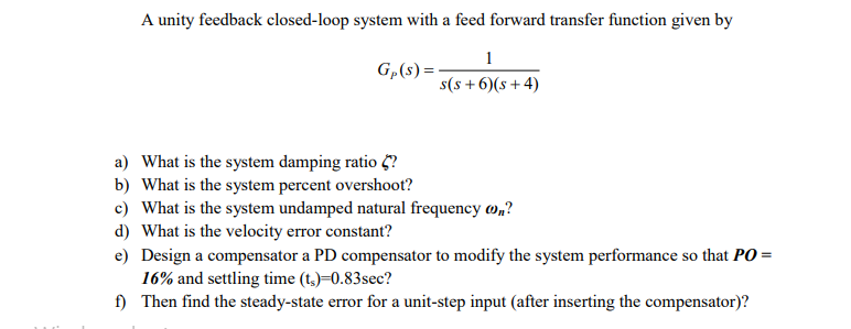 Solved A unity feedback closed-loop system with a feed | Chegg.com