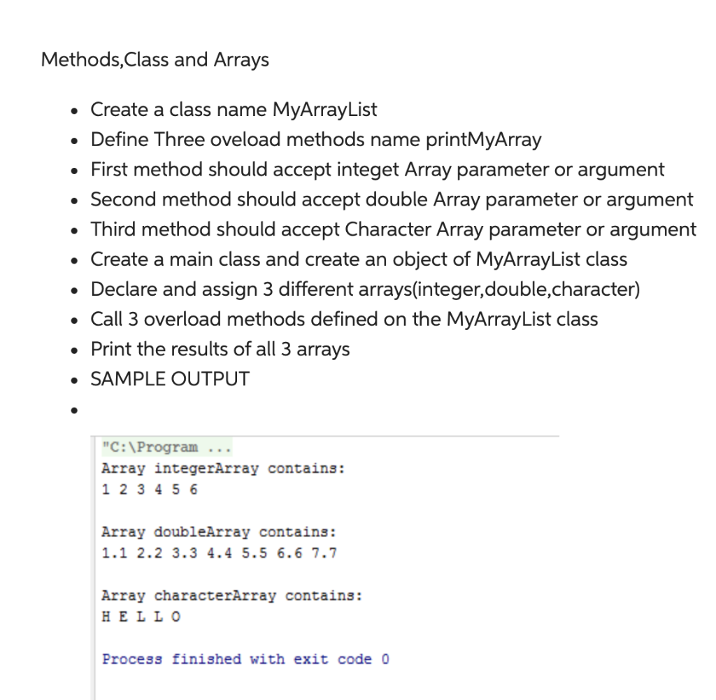 Solved Methods, Class and Arrays - Create a class name | Chegg.com