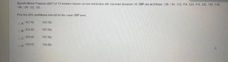 Solved Systolic Blood Pressure (SBP) of 13 workers follows | Chegg.com