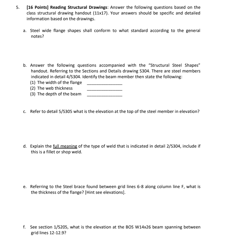 [16 Points] Reading Structural Drawings: Answer the | Chegg.com