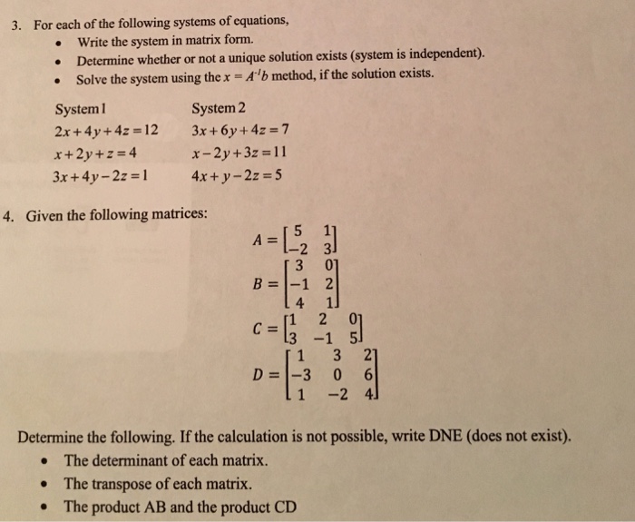 Solved For each of the following systems of equations. | Chegg.com