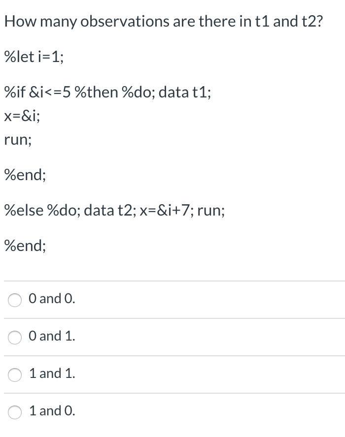 Solved How many observations are there in t1 and t2? %let | Chegg.com