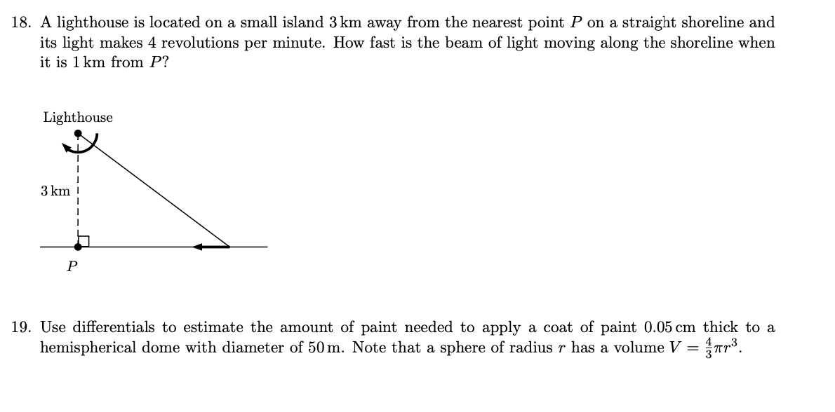Solved 18. A lighthouse is located on a small island 3 km | Chegg.com