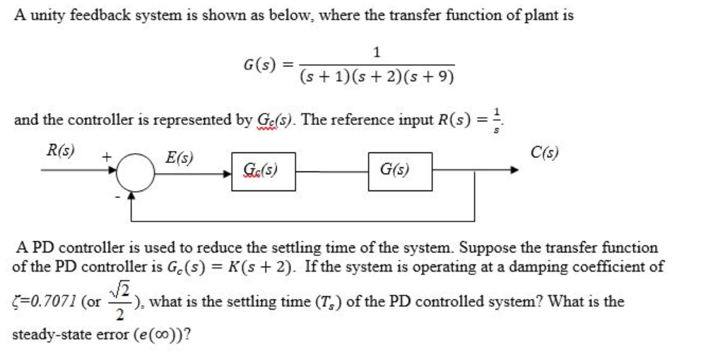 Solved A unity feedback system is shown as below, where the | Chegg.com