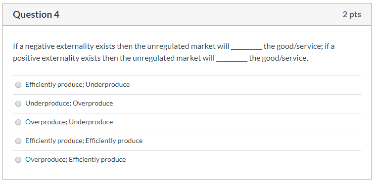 Solved Question 4 2 pts If a negative externality exists | Chegg.com