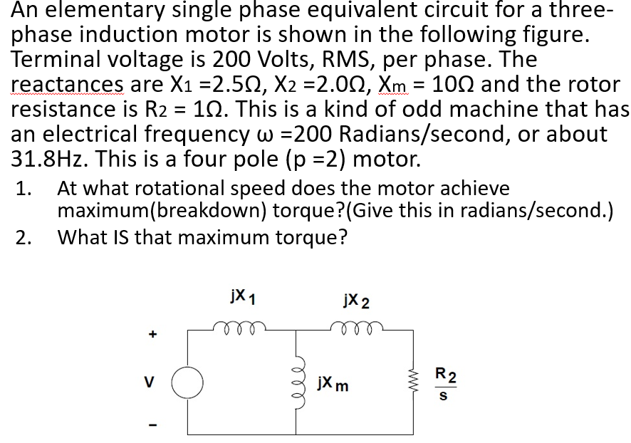Solved An elementary single phase equivalent circuit for a | Chegg.com