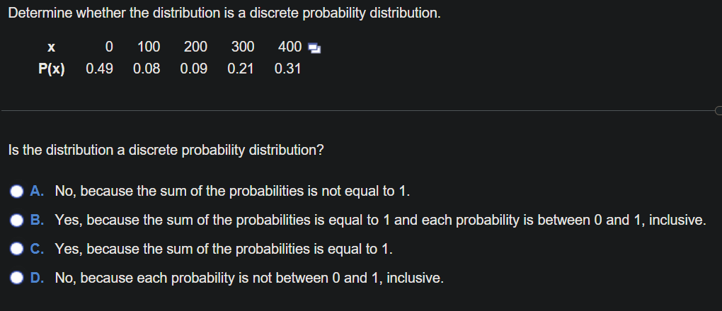 Solved Determine whether the distribution is a discrete | Chegg.com