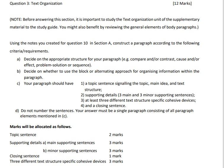 Question 3: Text Organization [12 Marks] (NOTE: | Chegg.com