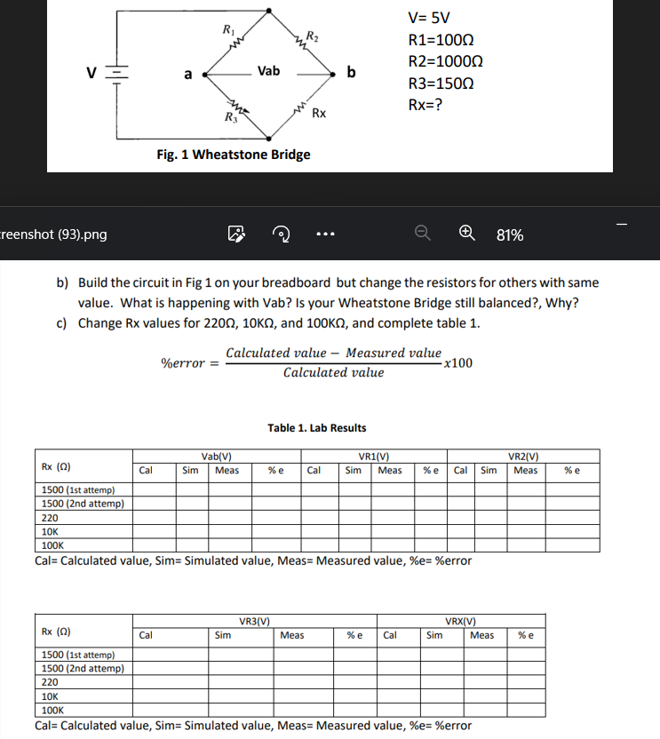 Solved V=5 VR1=100ΩR2=1000ΩR3=150ΩRx=? rig. 1 viriedisturie | Chegg.com