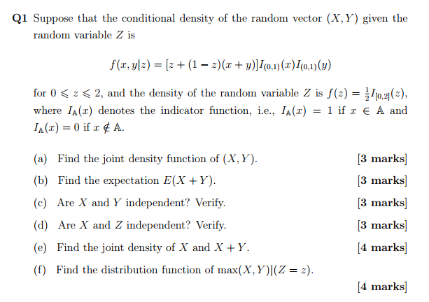 Solved Q1 Suppose that the conditional density of the random | Chegg.com