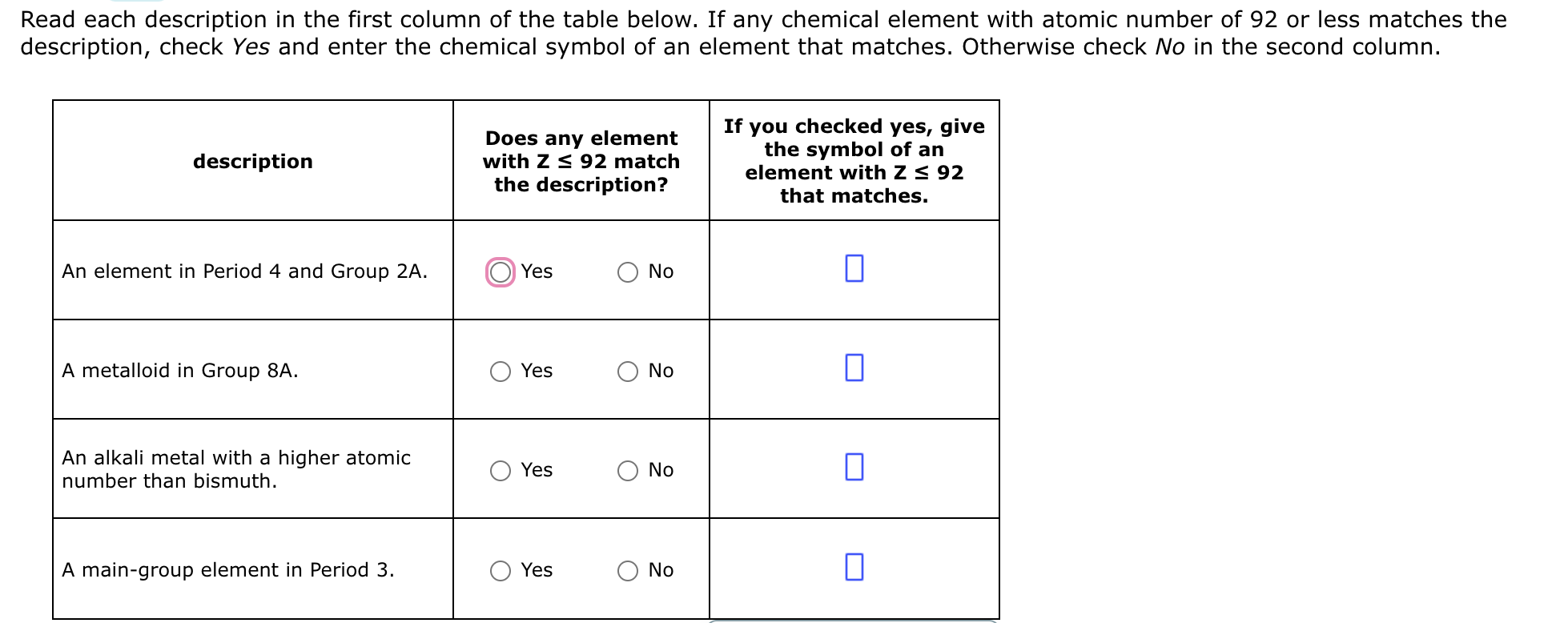 Solved Read each description in the first column of the | Chegg.com