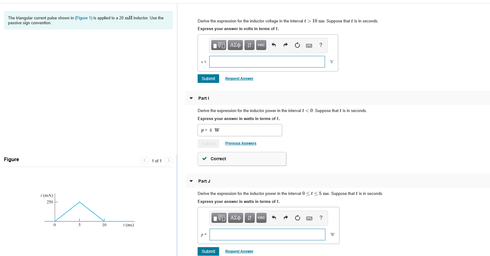 Solved The triangular current pulse shown in (Figure 1) is | Chegg.com