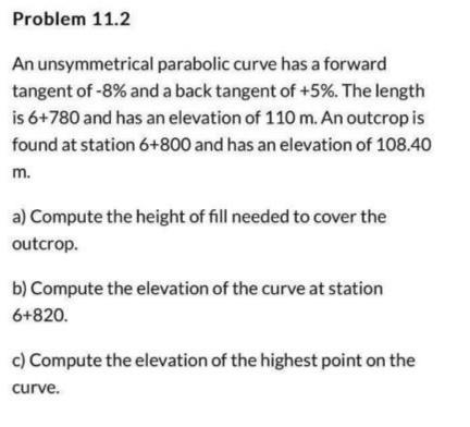 Solved An unsymmetrical parabolic curve has a forward | Chegg.com