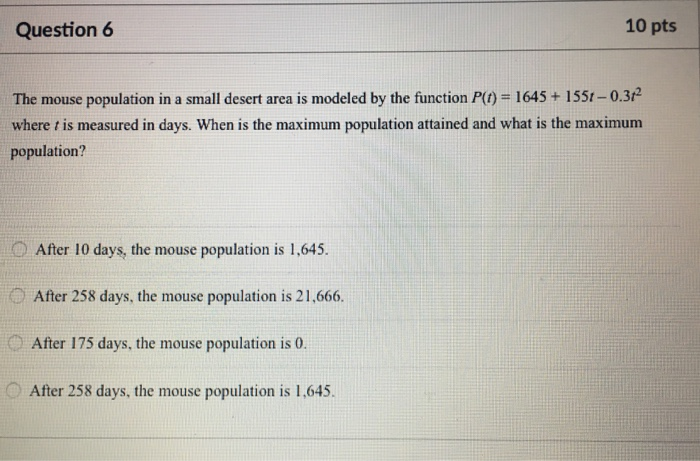 Solved Question 6 10 pts The mouse population in a small | Chegg.com