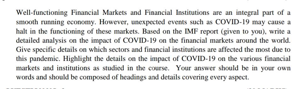 Well-functioning Financial Markets and Financial | Chegg.com