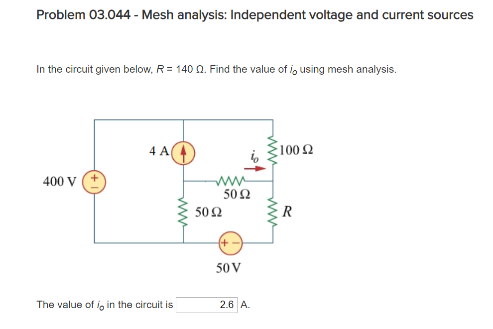 Solved Problem 03.044 - Mesh analysis: Independent voltage | Chegg.com