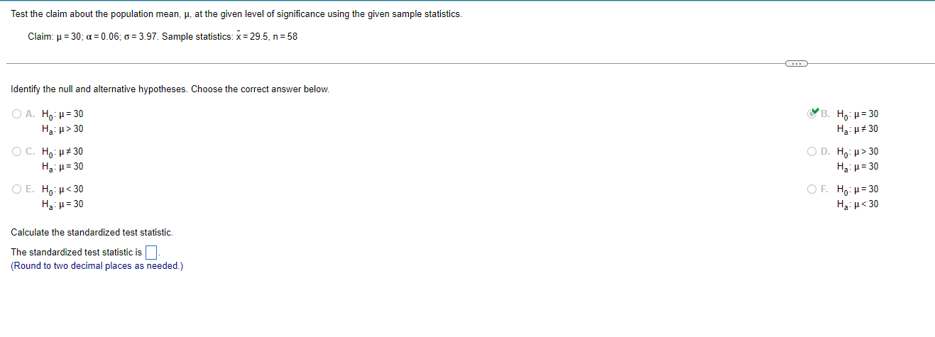 Solved Calculate the standardized test statistic. The | Chegg.com