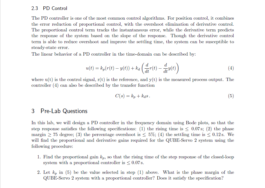 (1) 2.1 Servo Model The QUBE Servo 2 | Chegg.com