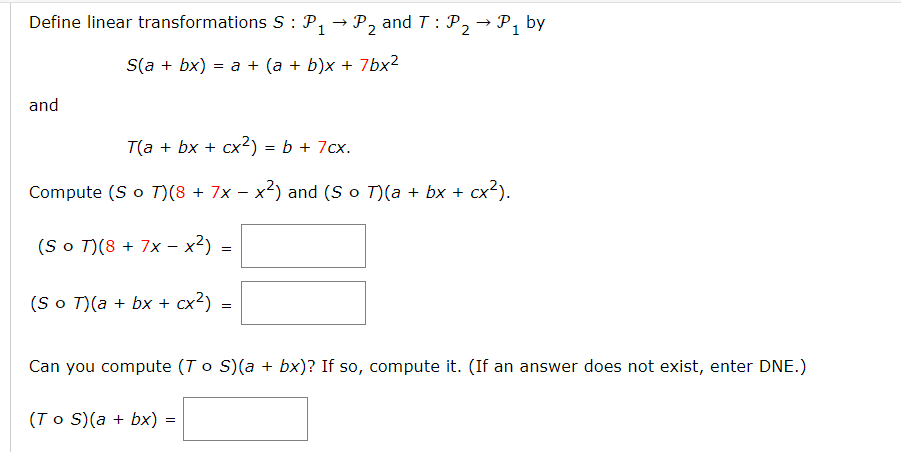 Solved Define linear transformations S:P1→P2 and T:P2→P1 by | Chegg.com