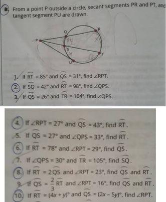 Solved From a point P outside a circle, secant segments PR | Chegg.com