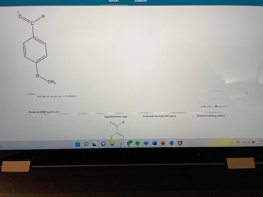 Solved (0.5pts) Number of unique types of protons: Predicled | Chegg.com