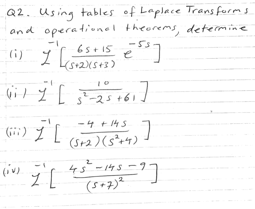 Solved Q2. Using tables of Laplace Transforms and | Chegg.com