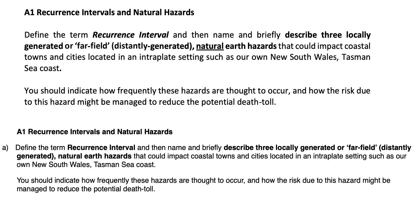 Solved A1 Recurrence Intervals and Natural Hazards Define | Chegg.com