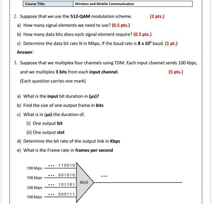 Solved Course Title: Wireless and Mobile Communication 2. | Chegg.com