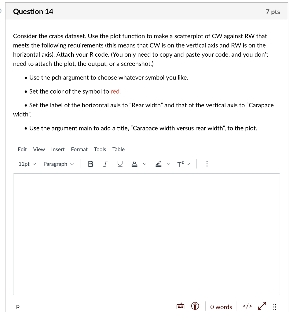 Solved Consider The Crabs Dataset Use The Plot Function To
