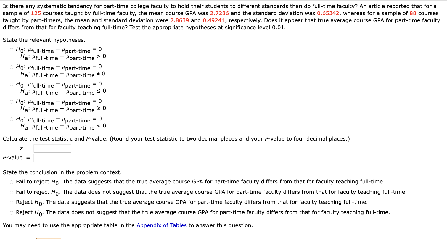 Solved Is there any systematic tendency for part-time | Chegg.com