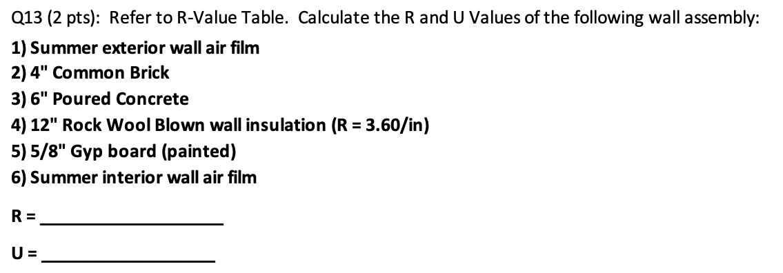 Q13 (2 pts): Refer to R-Value Table. Calculate the R | Chegg.com
