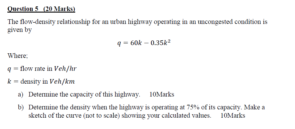 Solved The flow-density relationship for an urban highway | Chegg.com