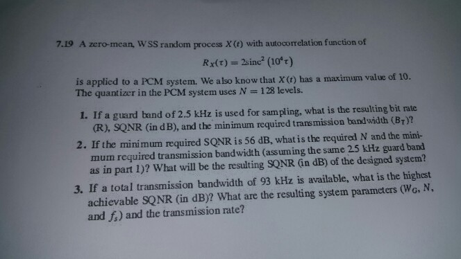 7.19 A zero-mean, wss random process X(t) with | Chegg.com