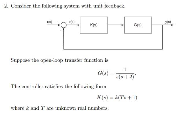 Solved 2. Consider the following system with unit feedback. | Chegg.com