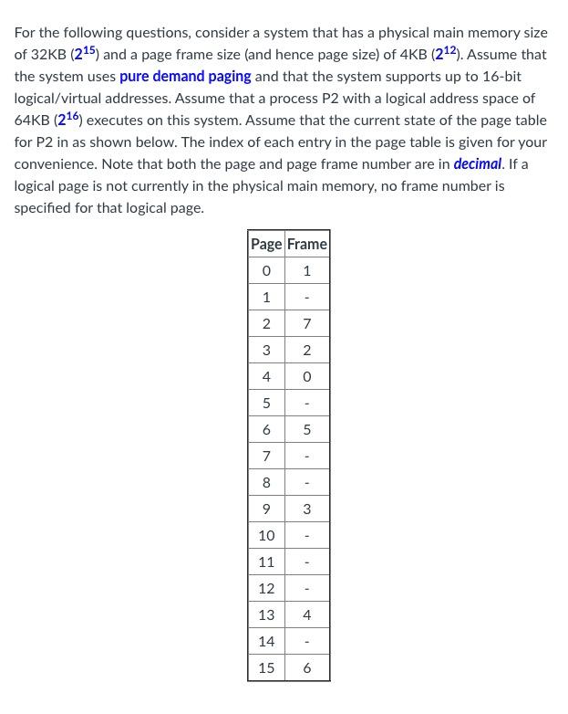 Solved For the following questions, consider a system that | Chegg.com