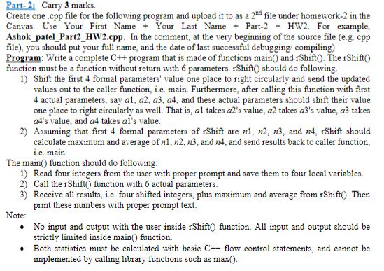 Solved Part-2: Carry 3 marks, Create one.cpp file for the | Chegg.com