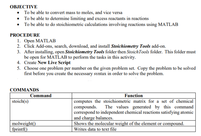 Solved CHEMISTRY MATLAB: USING (NEW LIVE SCRIPT / MATLAB | Chegg.com