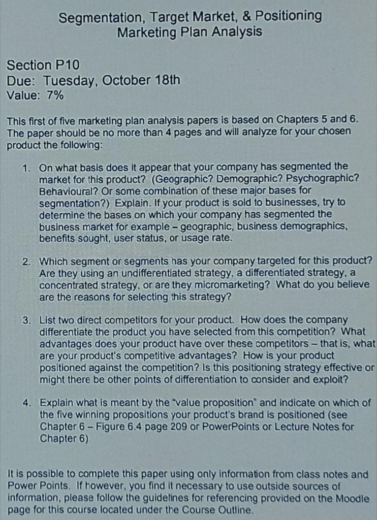 Segmentation, Target Market, \& Positioning Marketing | Chegg.com