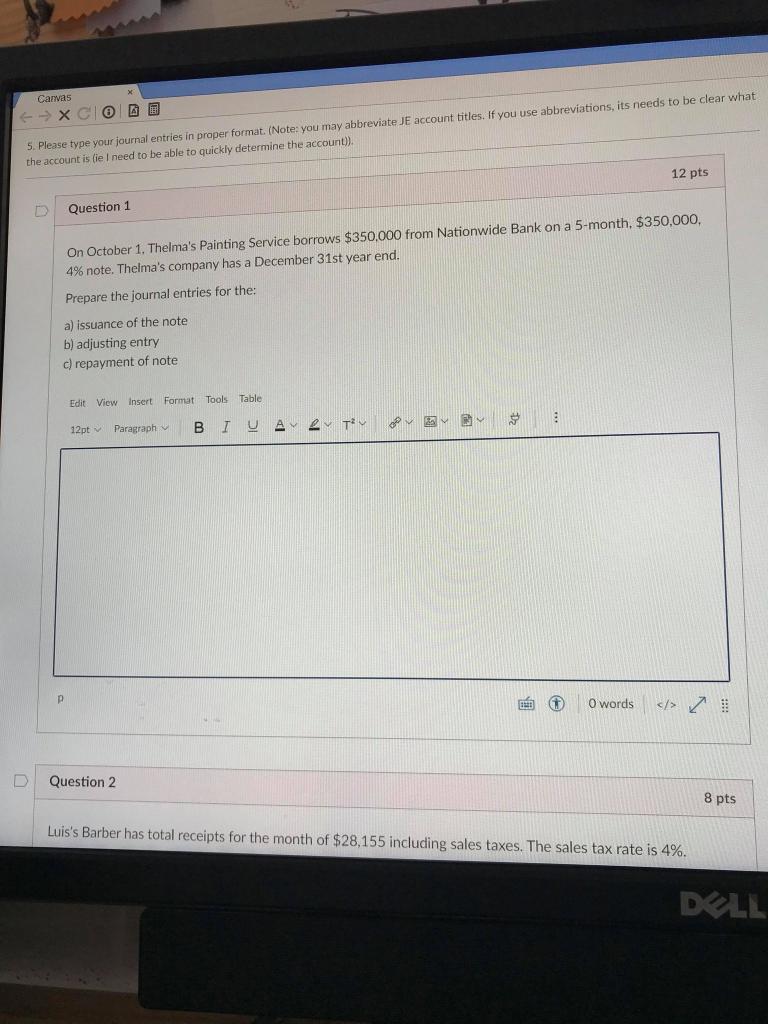 Solved Canvas XC 5. Please type your journal entries in | Chegg.com