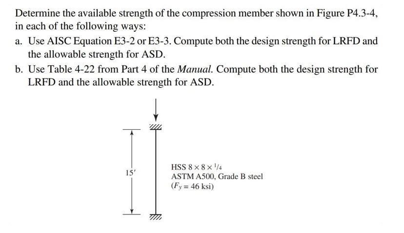 Solved Determine the available strength of the compression | Chegg.com